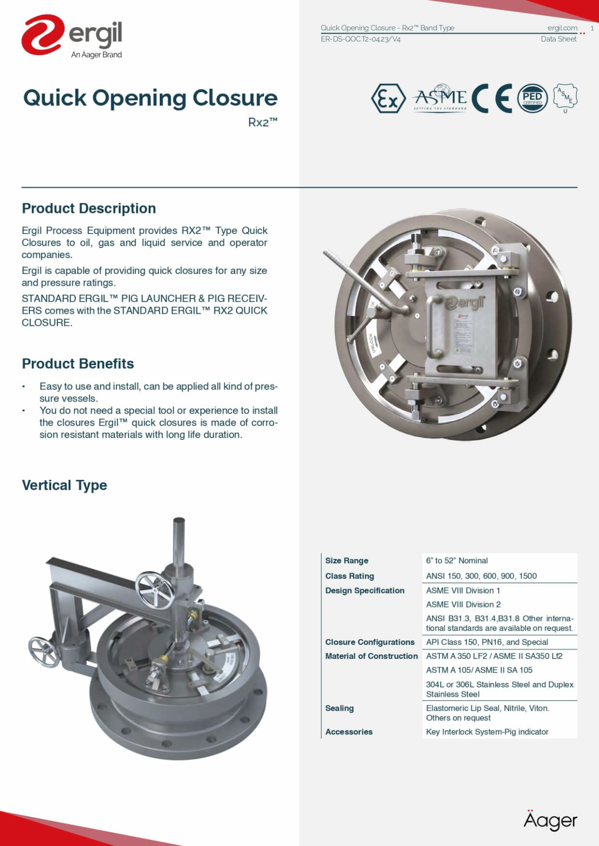 Quick Opening Closure Rx2 - Ergil - World Leading Industrial Manufacturer